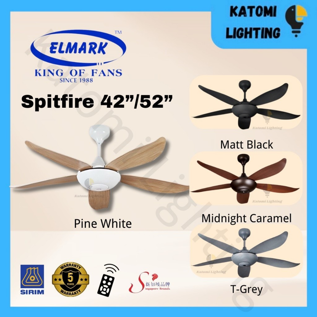 [1 unit] Elmark 52''Ceiling Fan 42" SpitFire246 (Titanium Grey/Pine ...