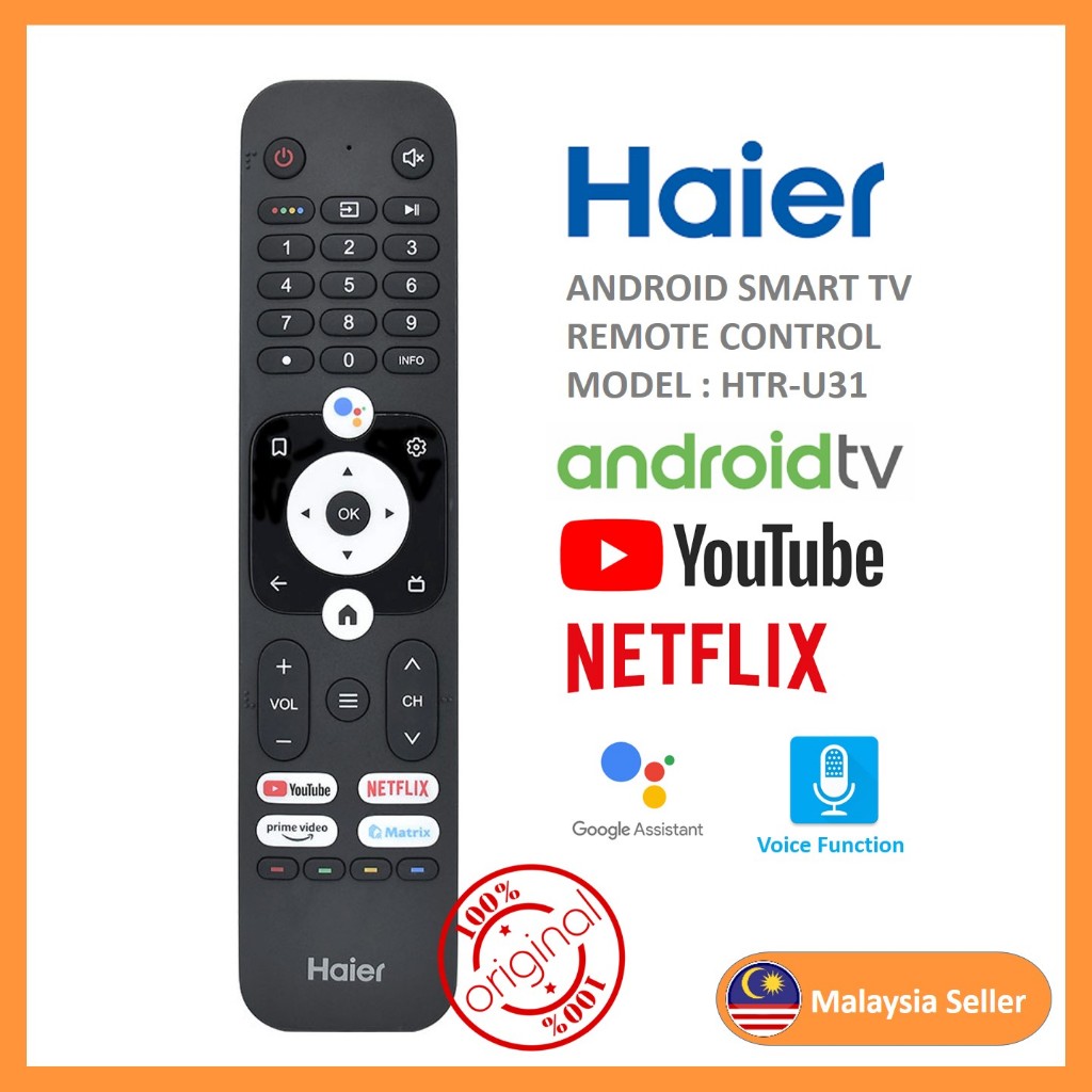 **Original** Haier Voice Function Smart Led Android Tv Remote Control (HTR-U31) | Shopee Malaysia