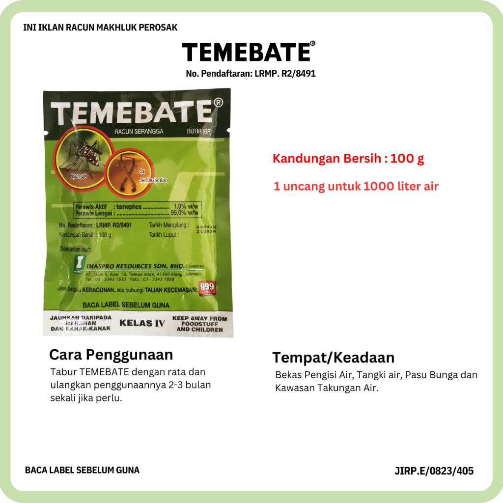 100 gTemebate - ubat jentik jentik nyamuk / larvae killer / mosquito ...
