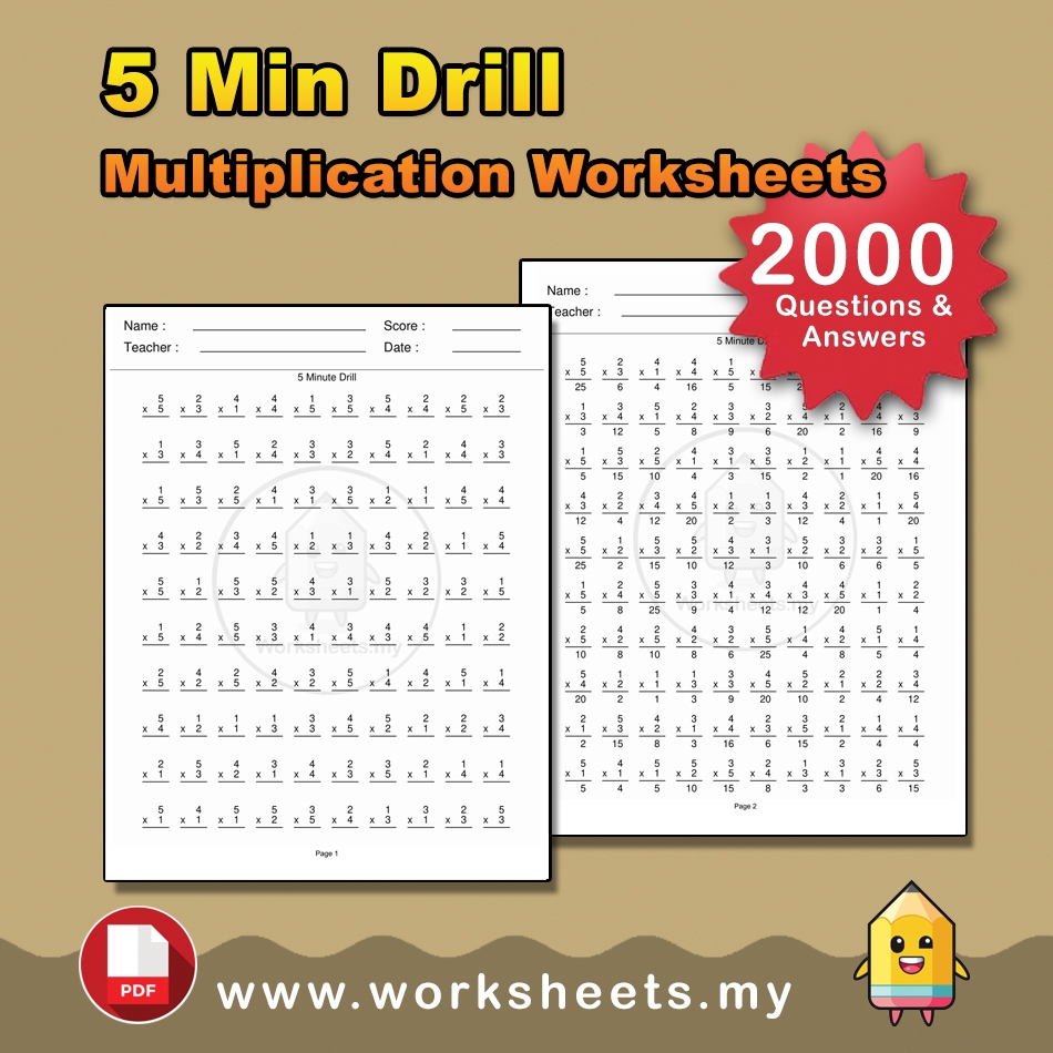 IGCSE Math Worksheets: 5 Min Drill Multiplication Worksheets 6000 Ques + Ans | IGCSE Maths (PDF ...
