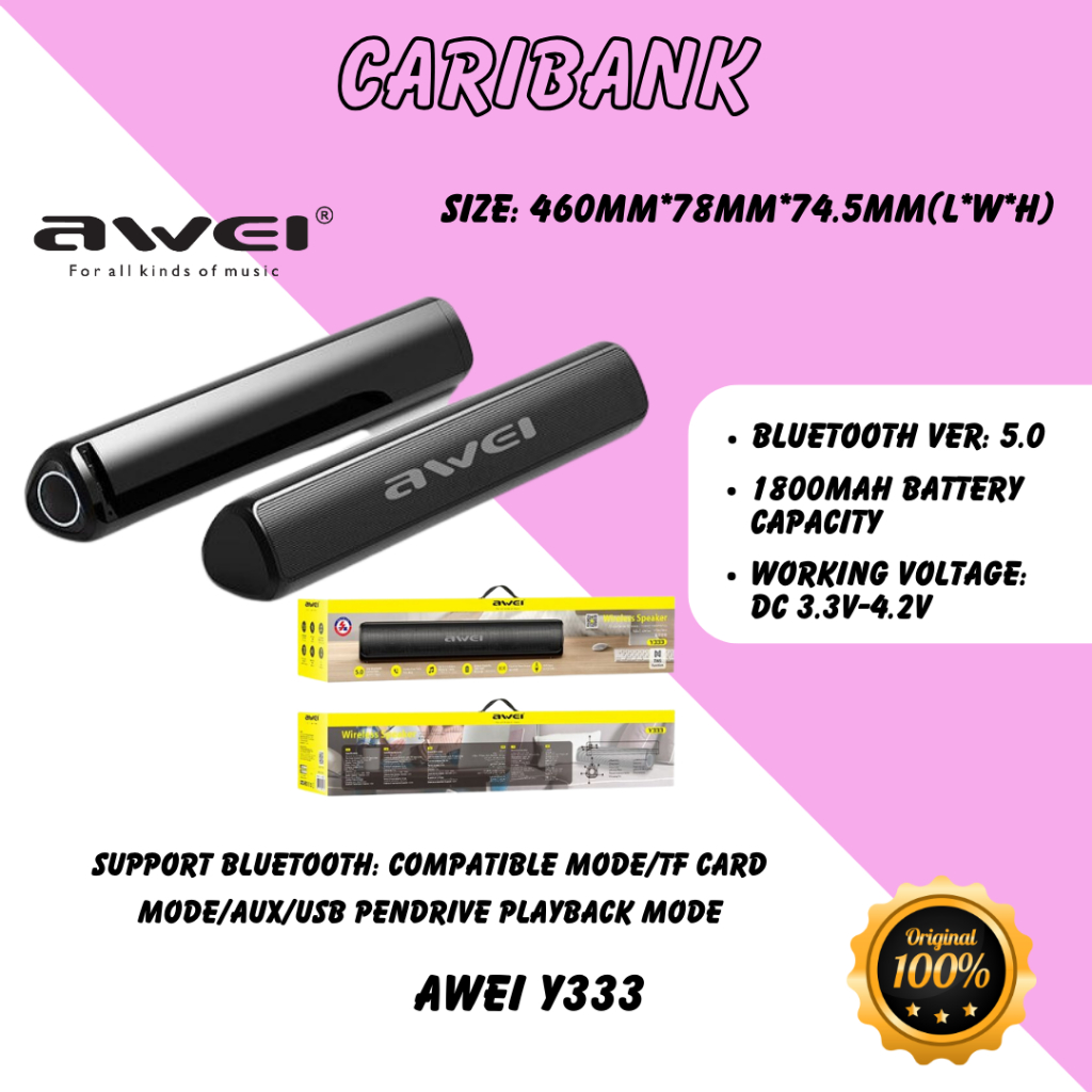 AWEI Y333 Bluetooth 5.0 Portable Speaker Superior Bass Sound Bluetooth ...