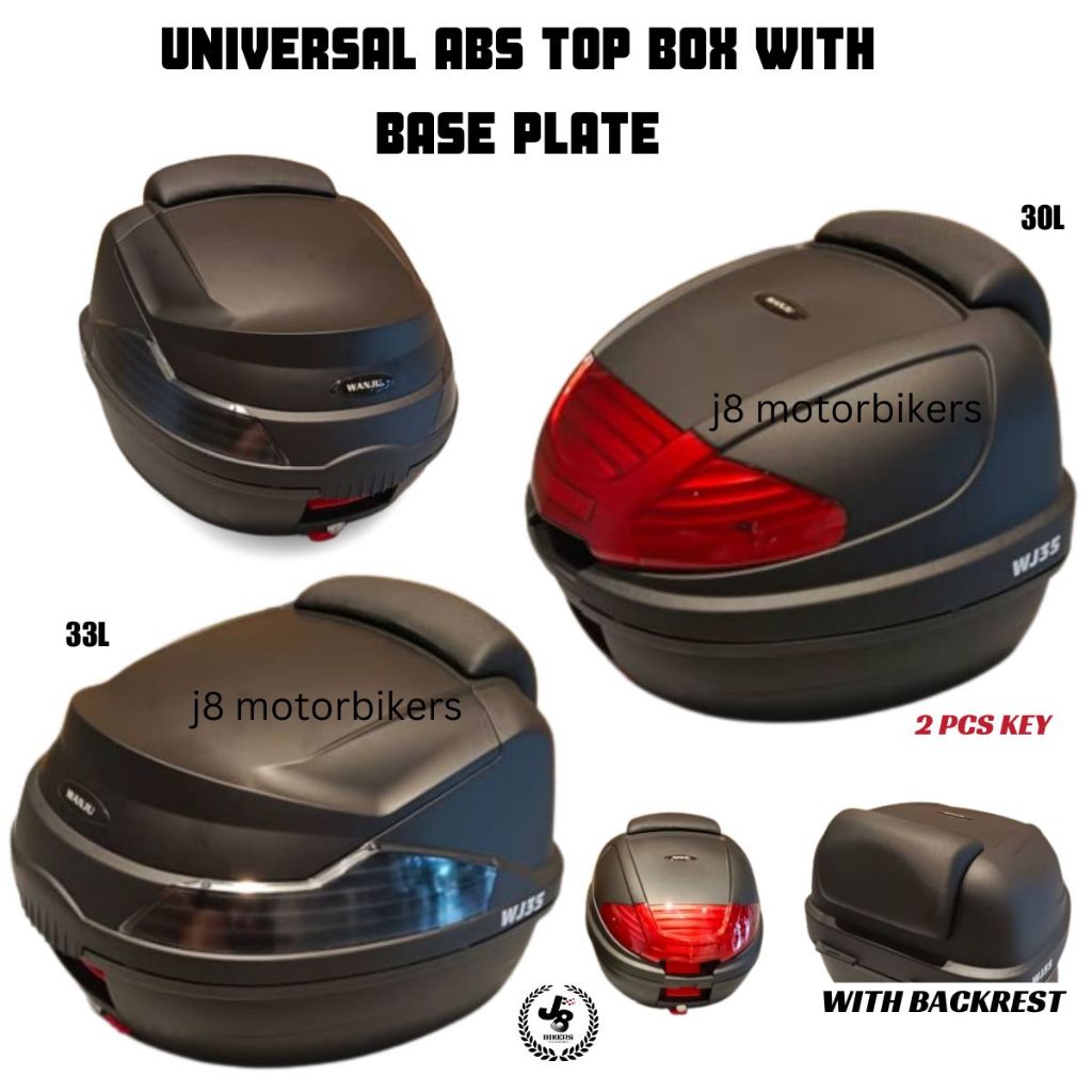 Motorcycle 30 /33 liters abs top box with backrest included Base plate ...