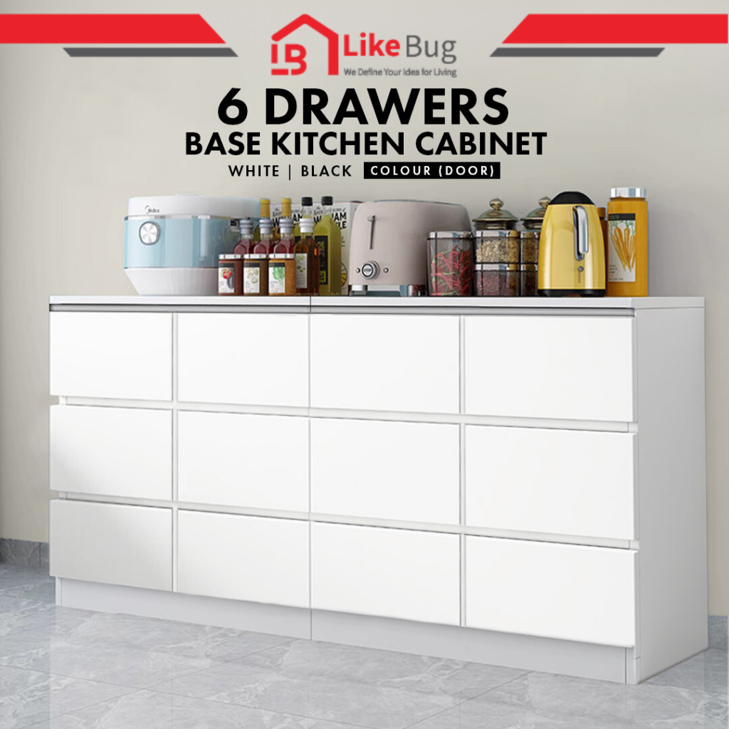 ⚡️LIKE BUG⚡️6 drawers High Gloss Kitchen Cabinet with Waterproof ...