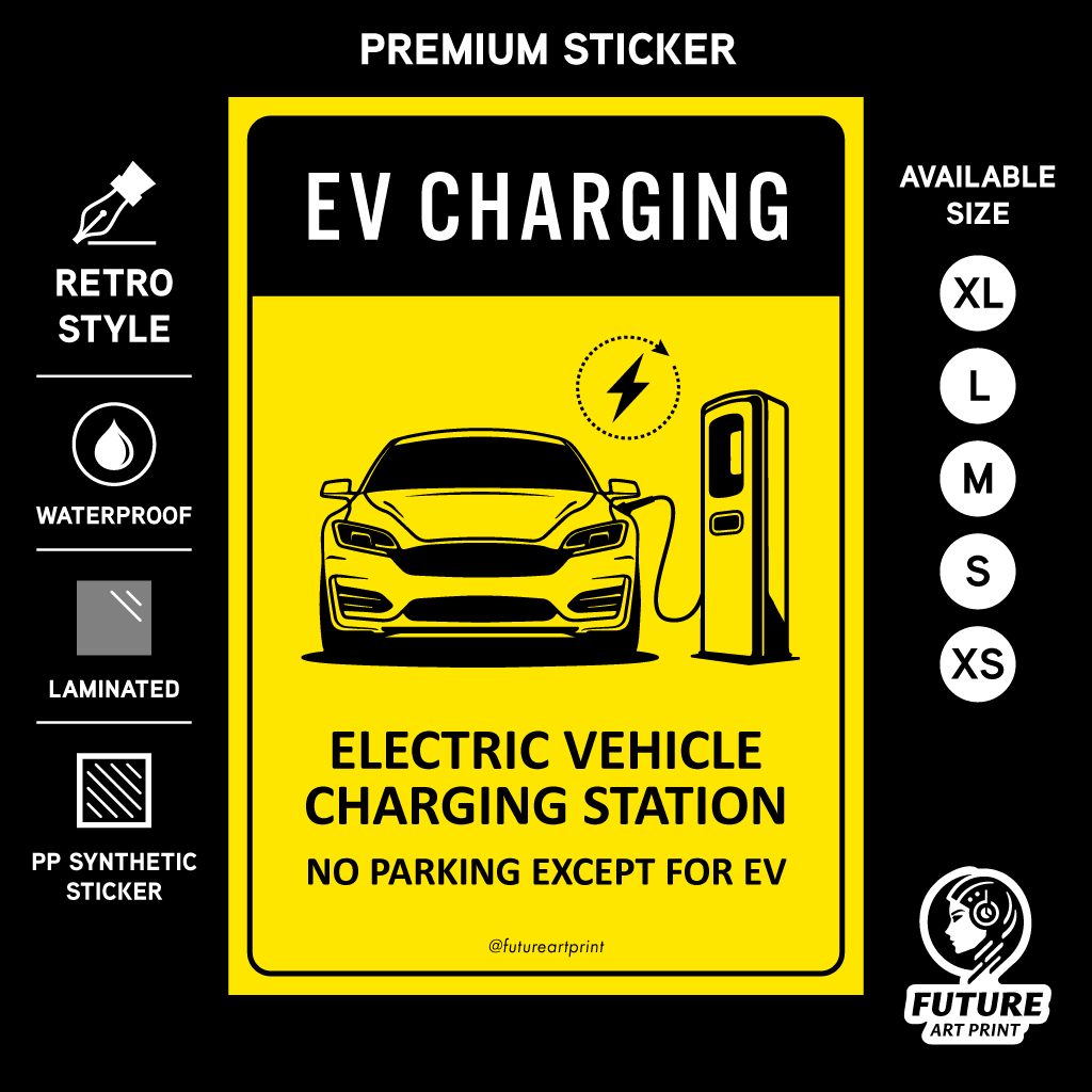 EV Charging Electric Vehicle Charge Station. Premium Sticker Sign ...