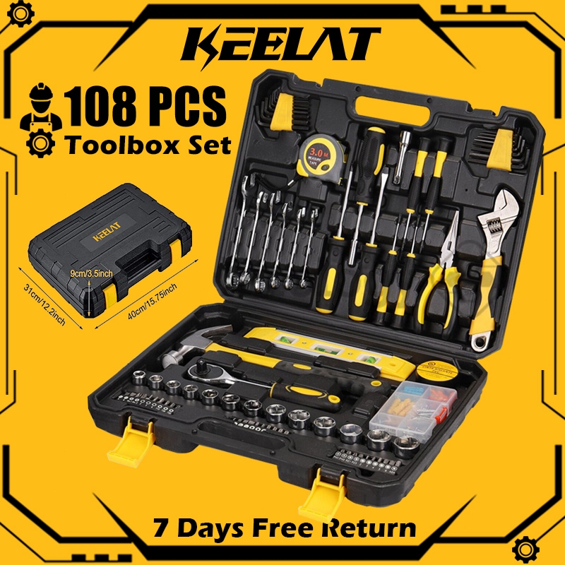 KEELAT 108pcs Household Hand Tool Box Set Multifunctional DIY Tool Box ...