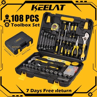 KEELAT 108pcs Household Hand Tool Box Set Multifunctional DIY Tool Box ...