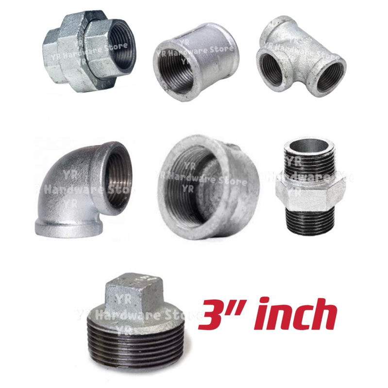3'' Inch Gi Pipe Fitting Elbow Tee Socket plug Nipple Cap Union ...