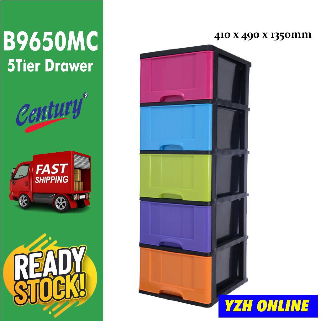 CENTURY 5 Tier Colourful Tall Drawer B9650MC Rak Baju rak drawer ...