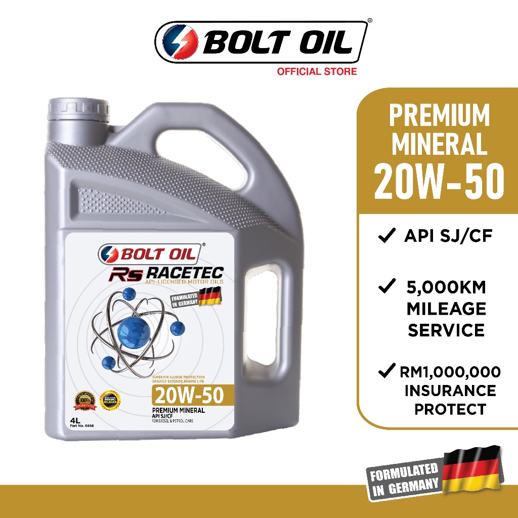 BOLT OIL 20W50 (4L) Premium Mineral SJ Engine Oil Car Lubricant Minyak ...