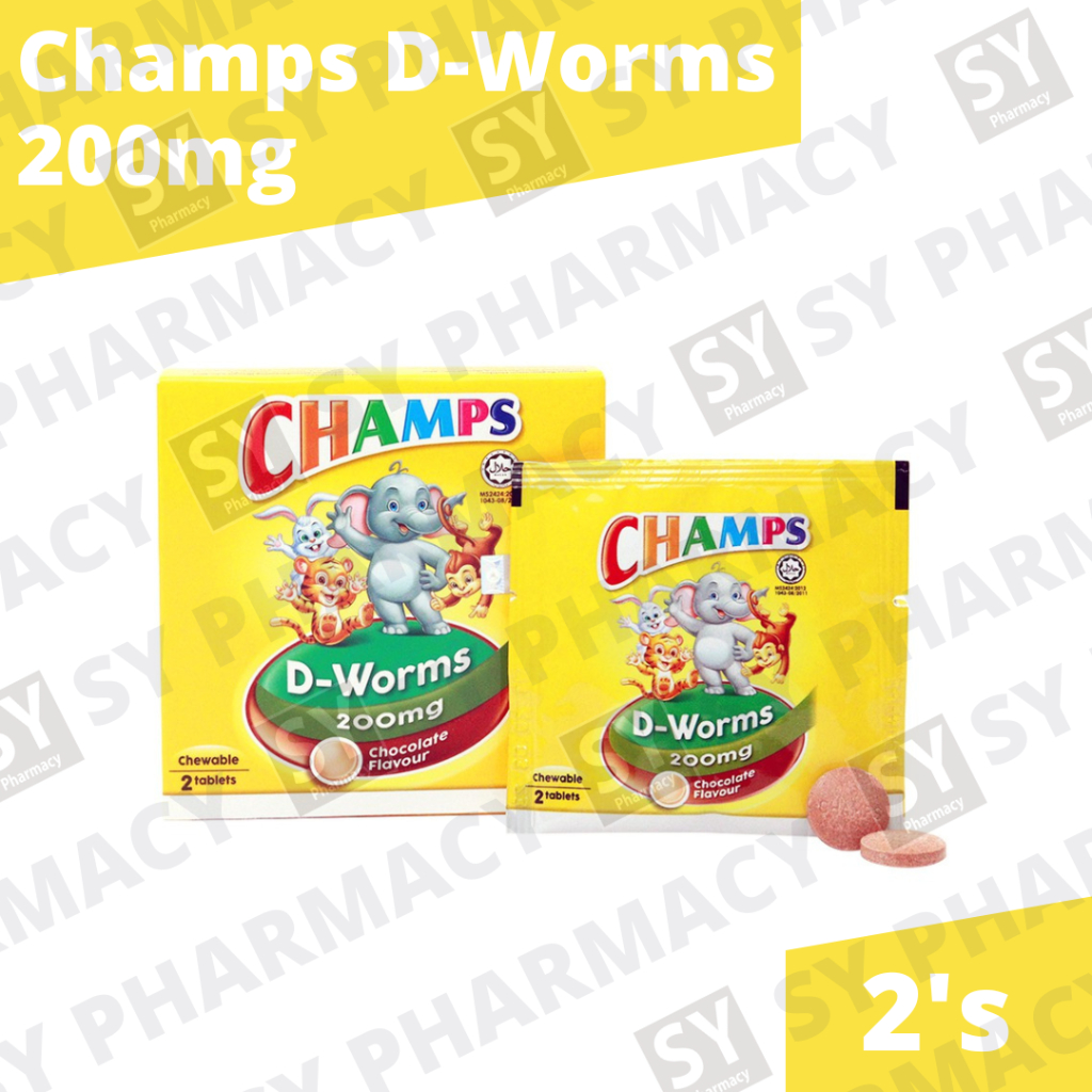 Champs D-Worms 200mg Chewable Tablet 2's (Exp: 08/2026) | Shopee Malaysia