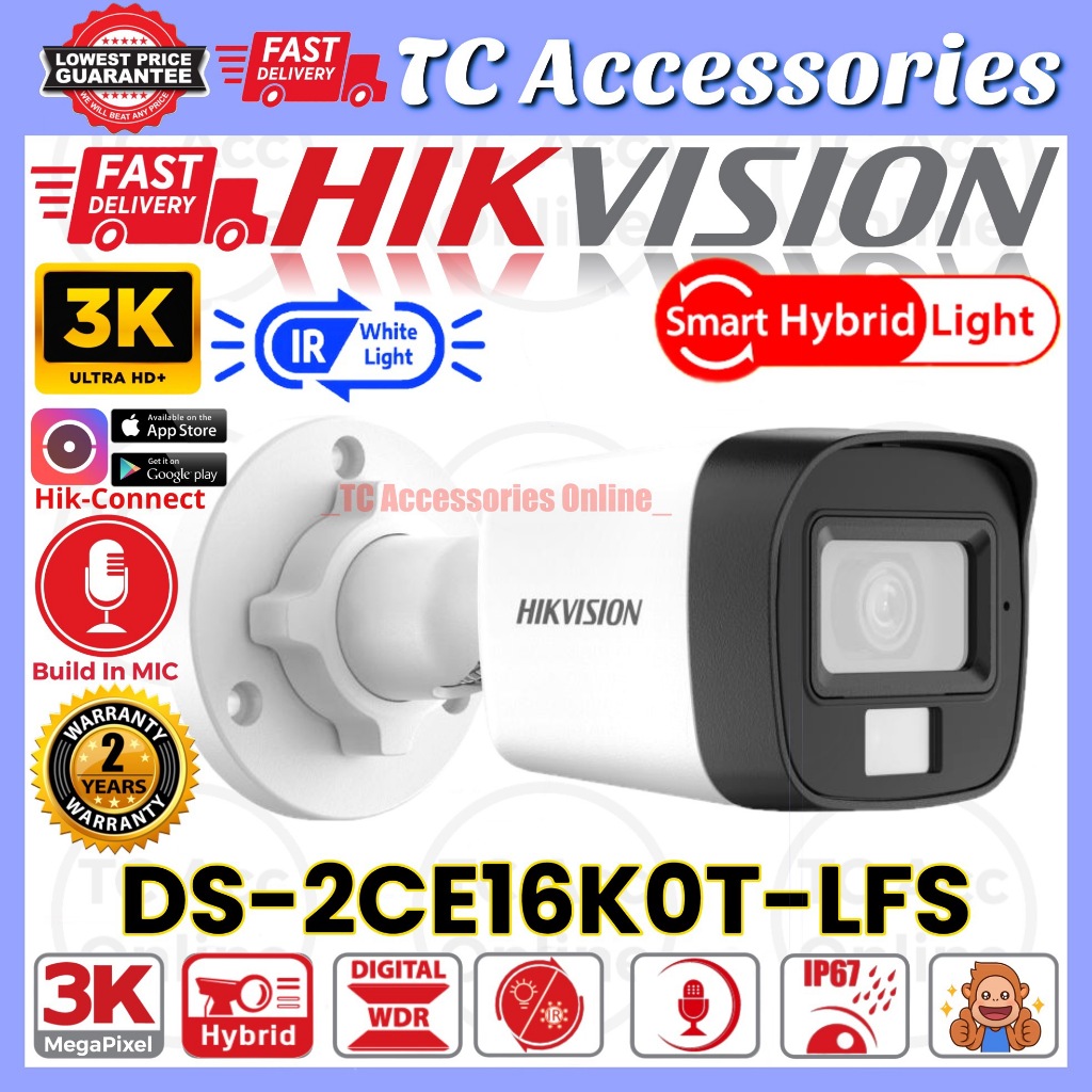 HIKVISION Smart Hybrid Dual Light Audio 3K Mini Bullet Outdoor Camera DS-2CE16K0T-LFS Dual Light ...