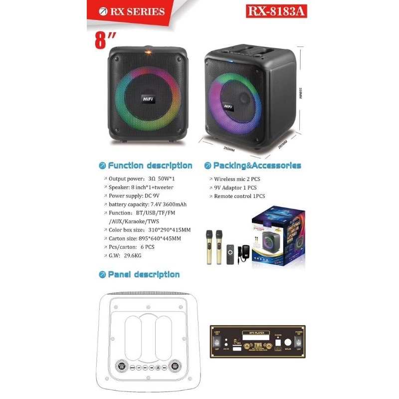 RX Series Portable Bluetooth HiFi Party Speaker 8inch-RX-8183A | Shopee ...