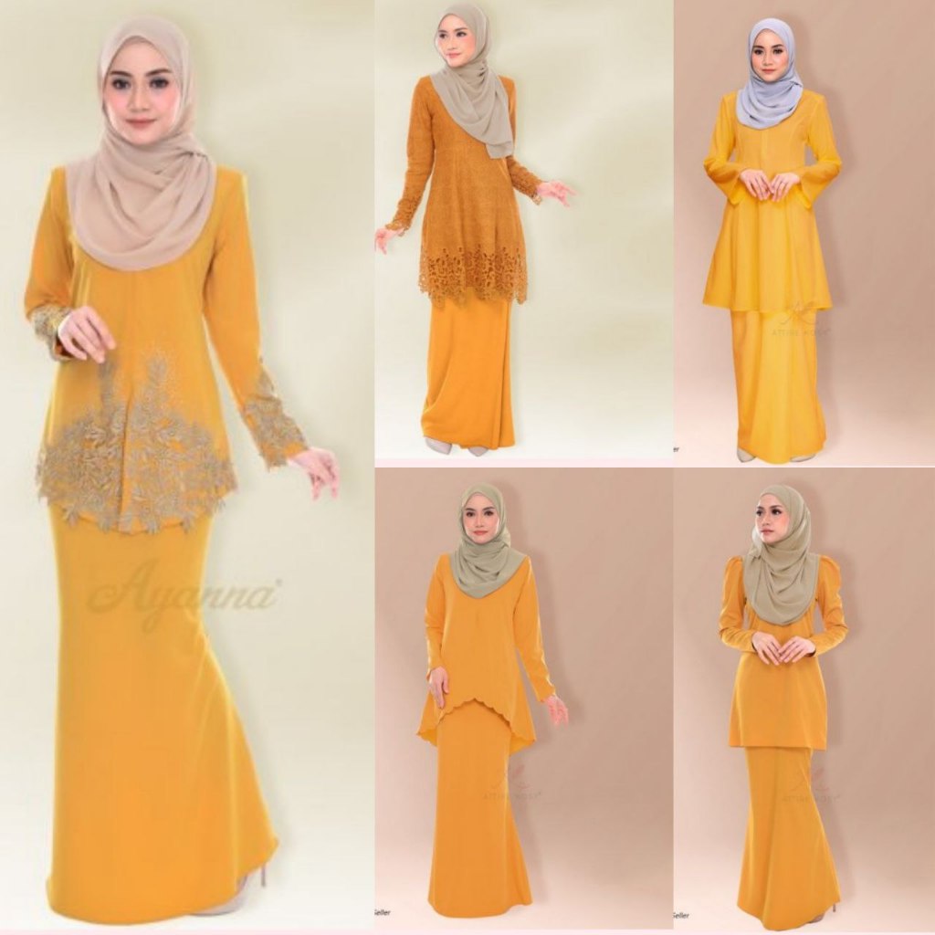 🌹BAJU KURUNG WANITA MUSTARD GOLD 🌹 Baju Kurung Lace Plus Size XS(34 ...