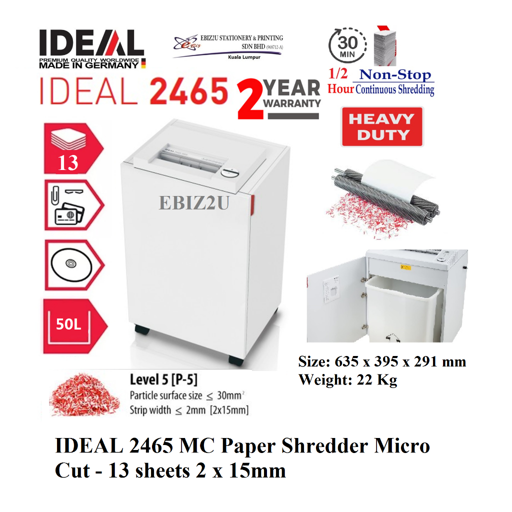 IDEAL 2465 CC 2x15mm Heavy Duty Paper Shredder Micro Cut 13 sheets 50 ...