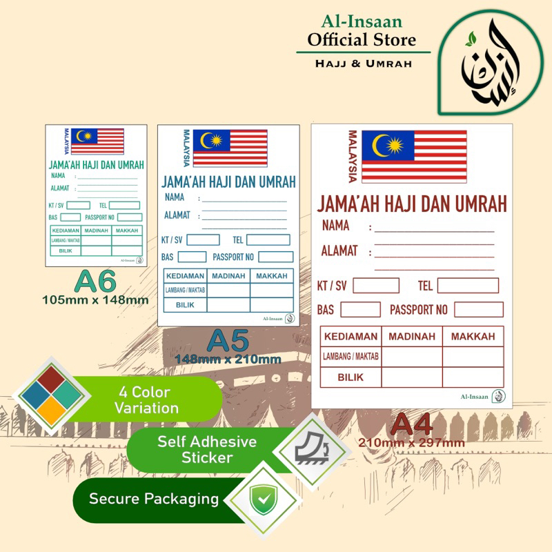 (A4, A5, A6) STICKER PELEKAT NAMA BAGASI HAJI UMRAH | LABEL BEG ...