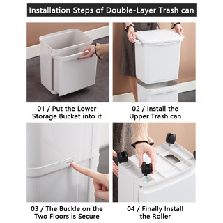 45L Movable Rubbish Bin With Wheel Recycle Trash Garbage Bin Household ...