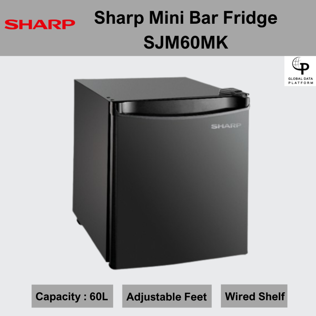 Sharp Mini Bar Fridge 60L SJM60MK with Recessed Handle, Adjustable Feet ...