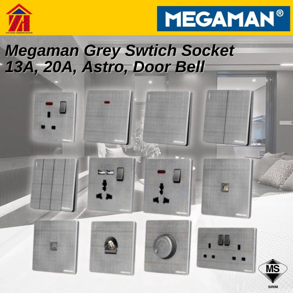 L MALL Megaman Grey Swtich Socket 13A, 20A, Astro, Door Bell Socket ...