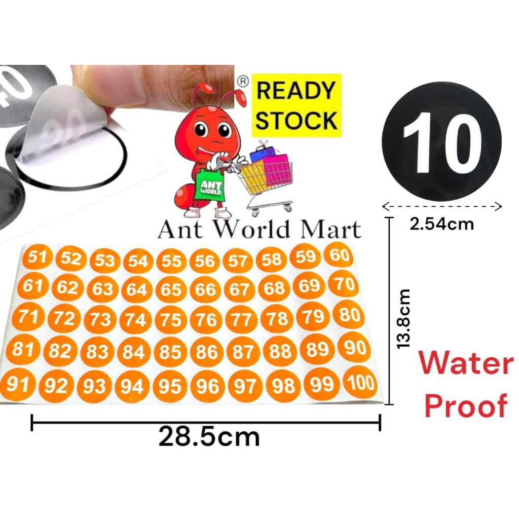 1-150(2.54cm)Waterproof Large Size Number Flow Sticker Stick Label ...