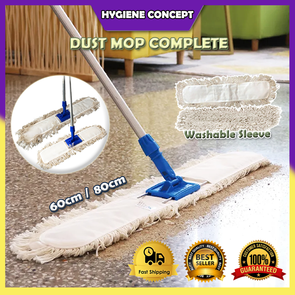 Dust Mop Complete 60cm 80cm / Cotton Dust Mop Set / Flat Mop / Cleaning Floor Mop / Mop Lantai ...