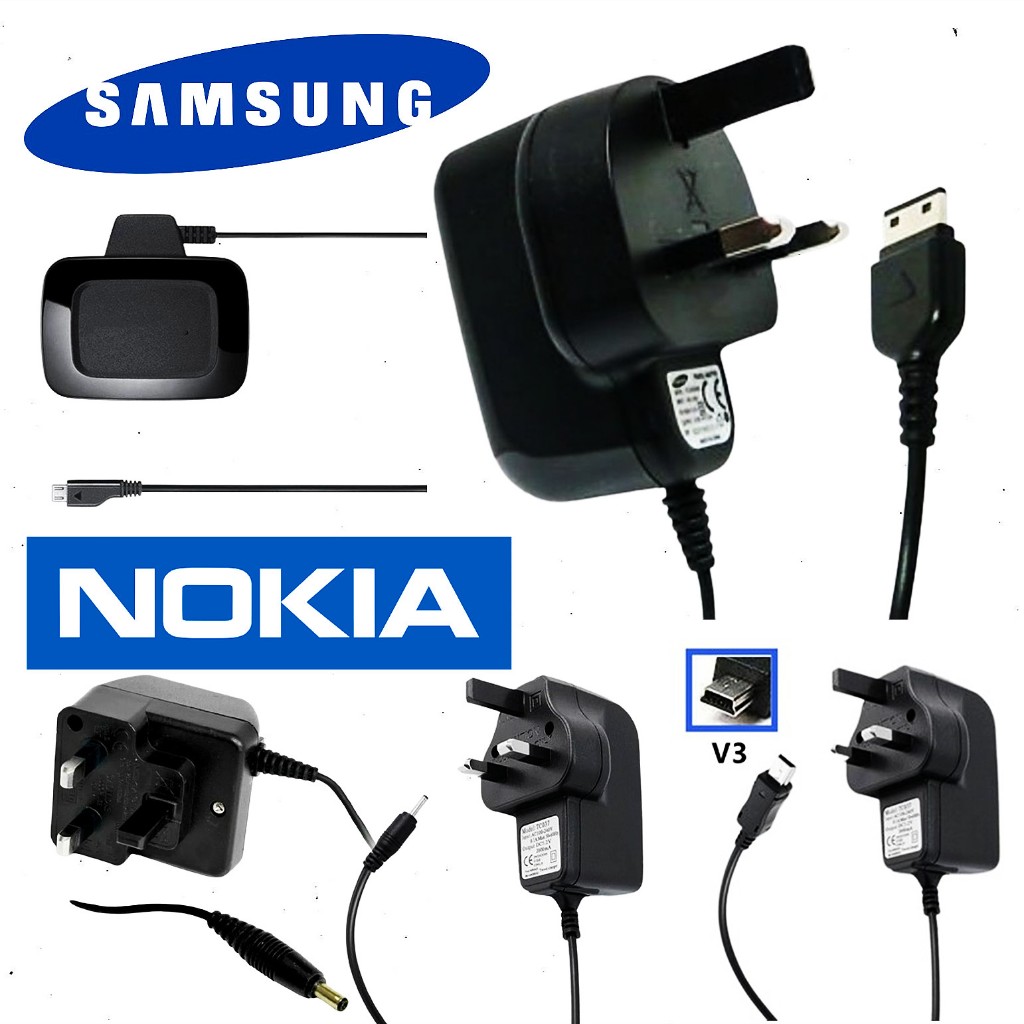 Portable 3 Pin Charger Samsung E1200/M510/D880/Micro/V3/Nokia Big Pin ...