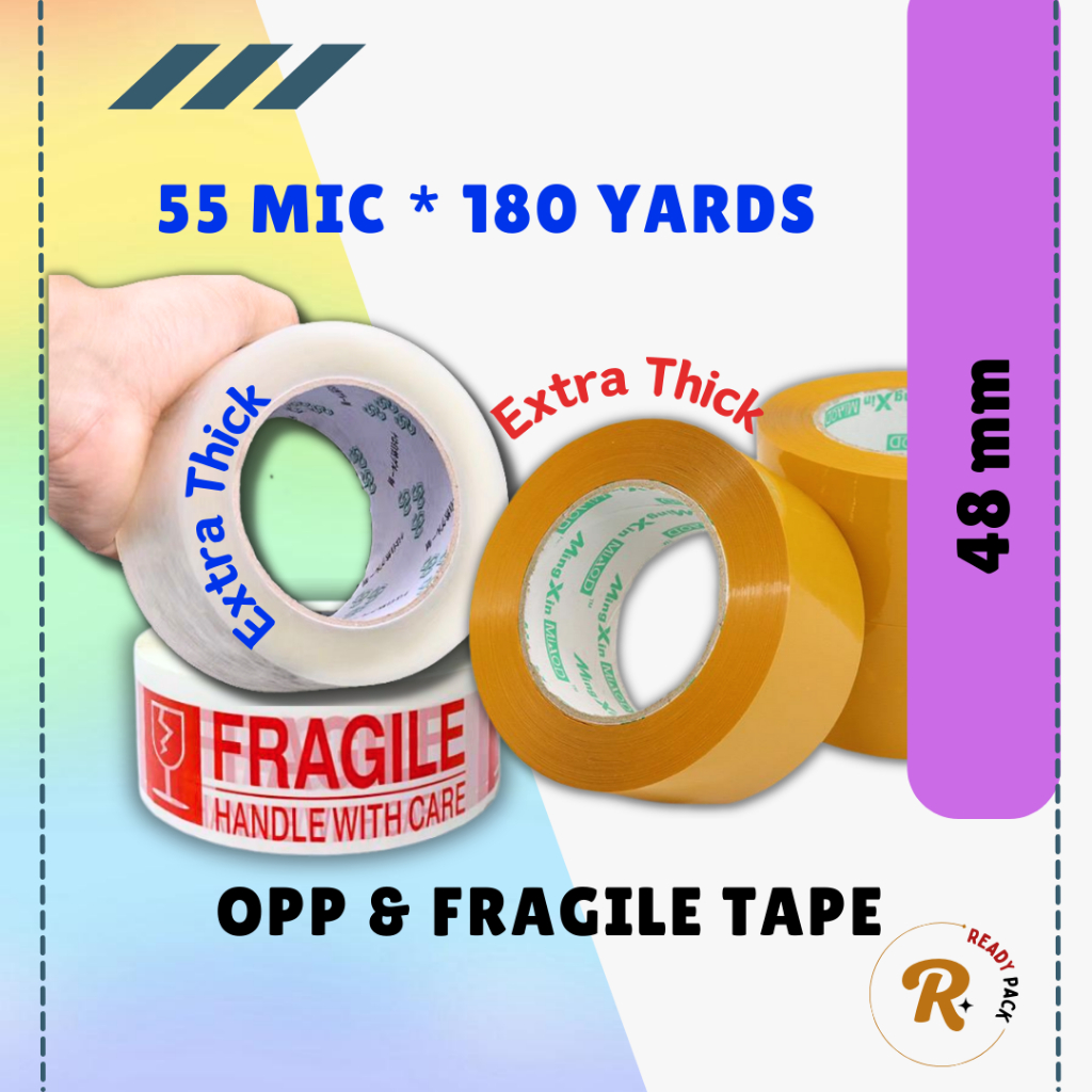 48mm x 180 Yards Transparent Yellow Fragile Strong Adhesive Packing ...