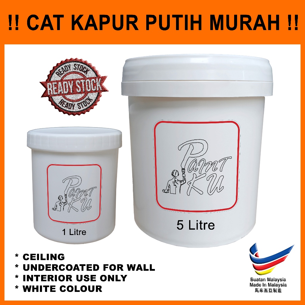 Paint ku 1L & 5L Cat Kapur Putih / White Water Based Wall & Ceiling ...