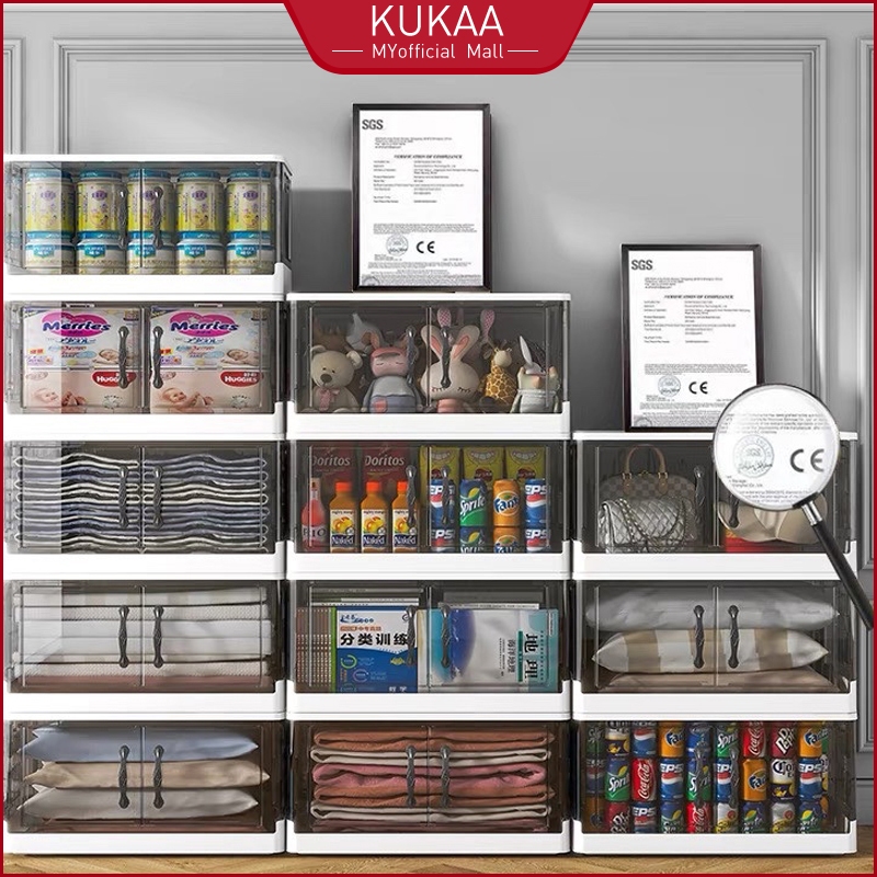 Kukaa Foldable Storage Box With Lid Home Storage Cabinet Stackable ...