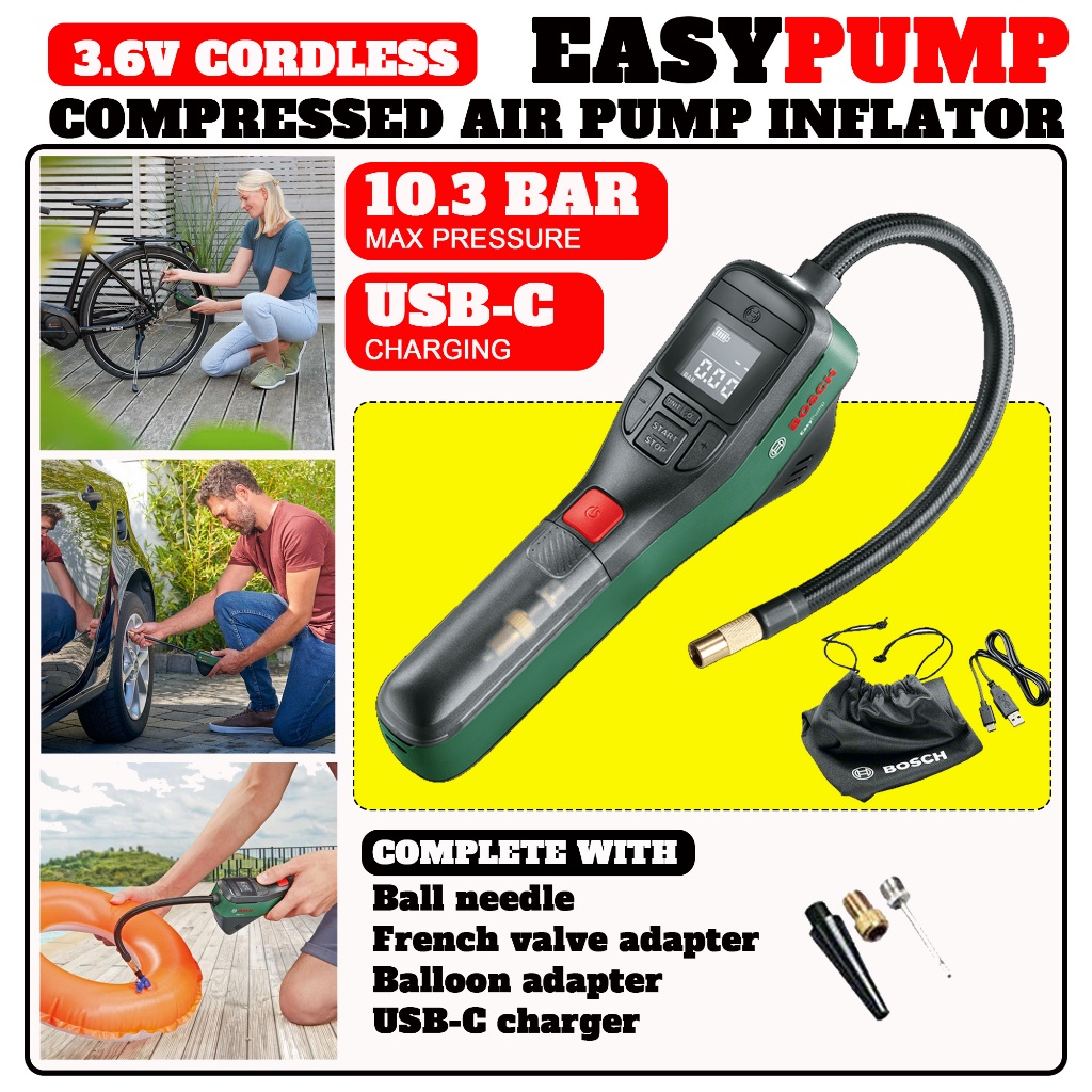 BOSCH EASYPUMP 3.6V CORDLESS COMPRESSED AIR PUMP / MULTIPURPOSE AIR ...