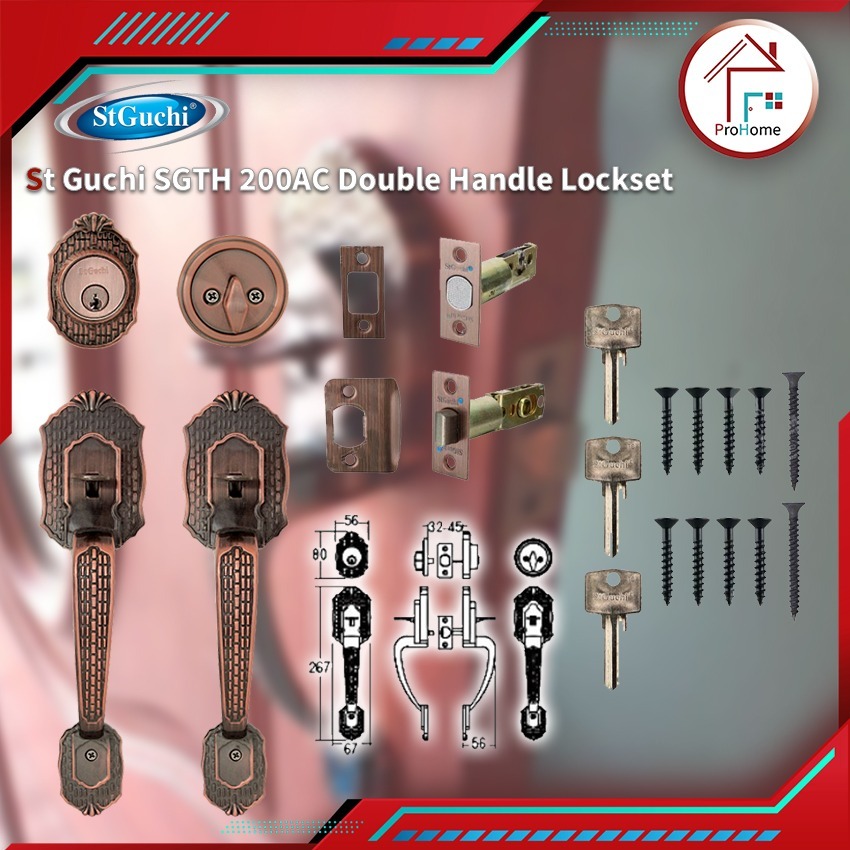 ST GUCHI SGTH-200AC Double Entrance Handle Lock Set (Antique Copper ...