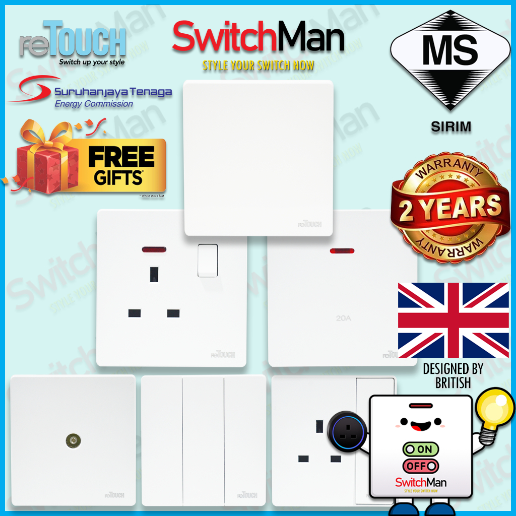 [SIRIM] reTouch Ultra Rimless Switch & Socket 13A 15A 20A 45A 1/2/3/4 ...