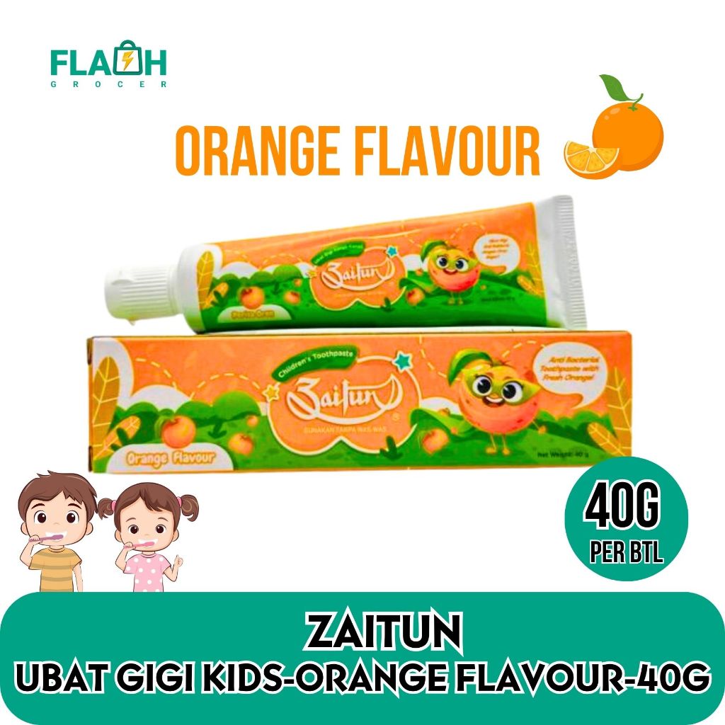 ZAITUN Kids Toothpaste Strawberry & Orange [40G] Ubat Gigi Kanak-Kanak ...