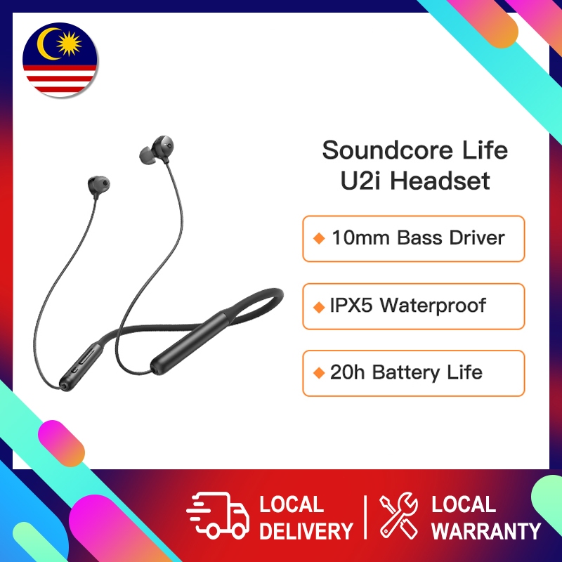 Soundcore Life U2i Bluetooth Neckband, Patented BassUp Technology, IPX5 Water-Resistant 20H ...