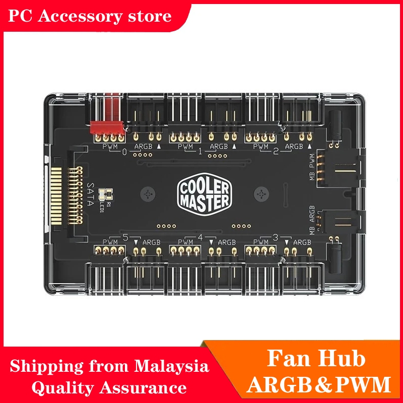 Cooler Master 1 to 6 ARGB&PWM 2-in-1 Chassis Fan Hub SATA Power Supply ...