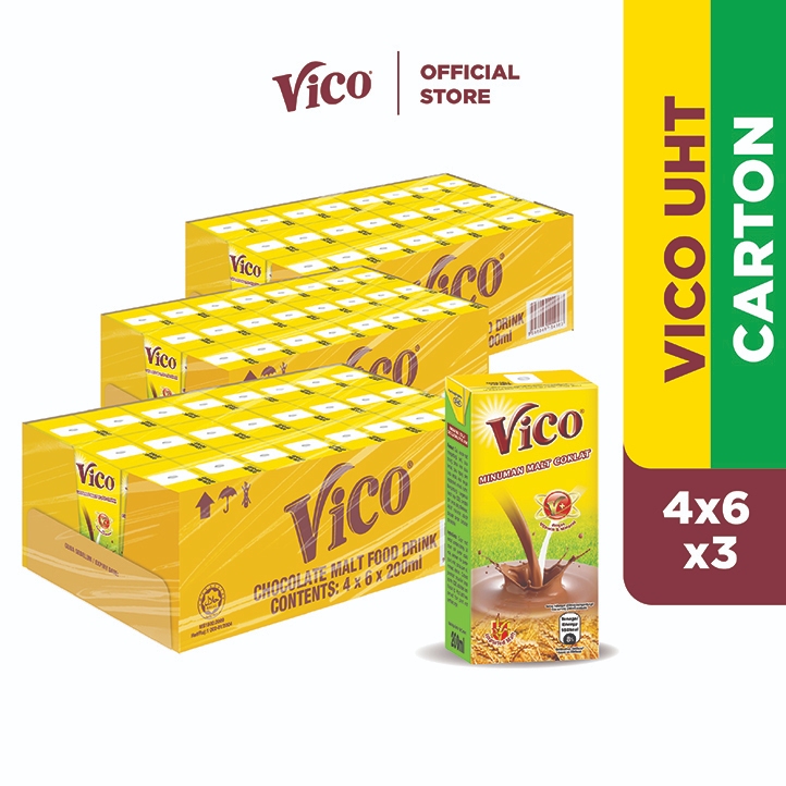 VICO UHT CHOCOLATE MALT DRINK 3 CARTON(200ml X 24Pack X 3Carton ...