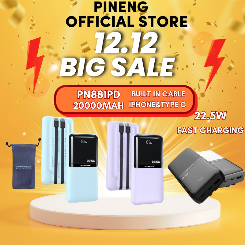 Pineng PN-881 PN-880 Powerbank PD+QC 3.0 With 2 Built In Cables ...