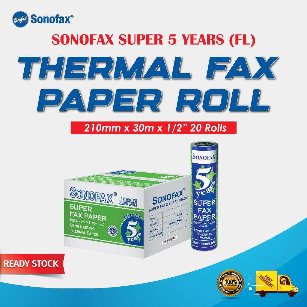 SONOFAX Thermal Fax Paper Roll Full Length (210mm x 30M x 1/2" x 20 ...