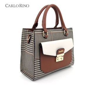 Carlo Rino Beige Oxford Houndstooth Print Top Handle | Shopee Malaysia