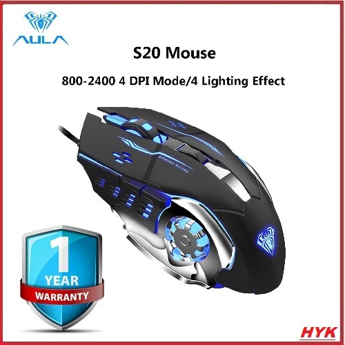 AULA S20 Gaming Mouse Marco Programmable Cool Lighting USB Optical ...
