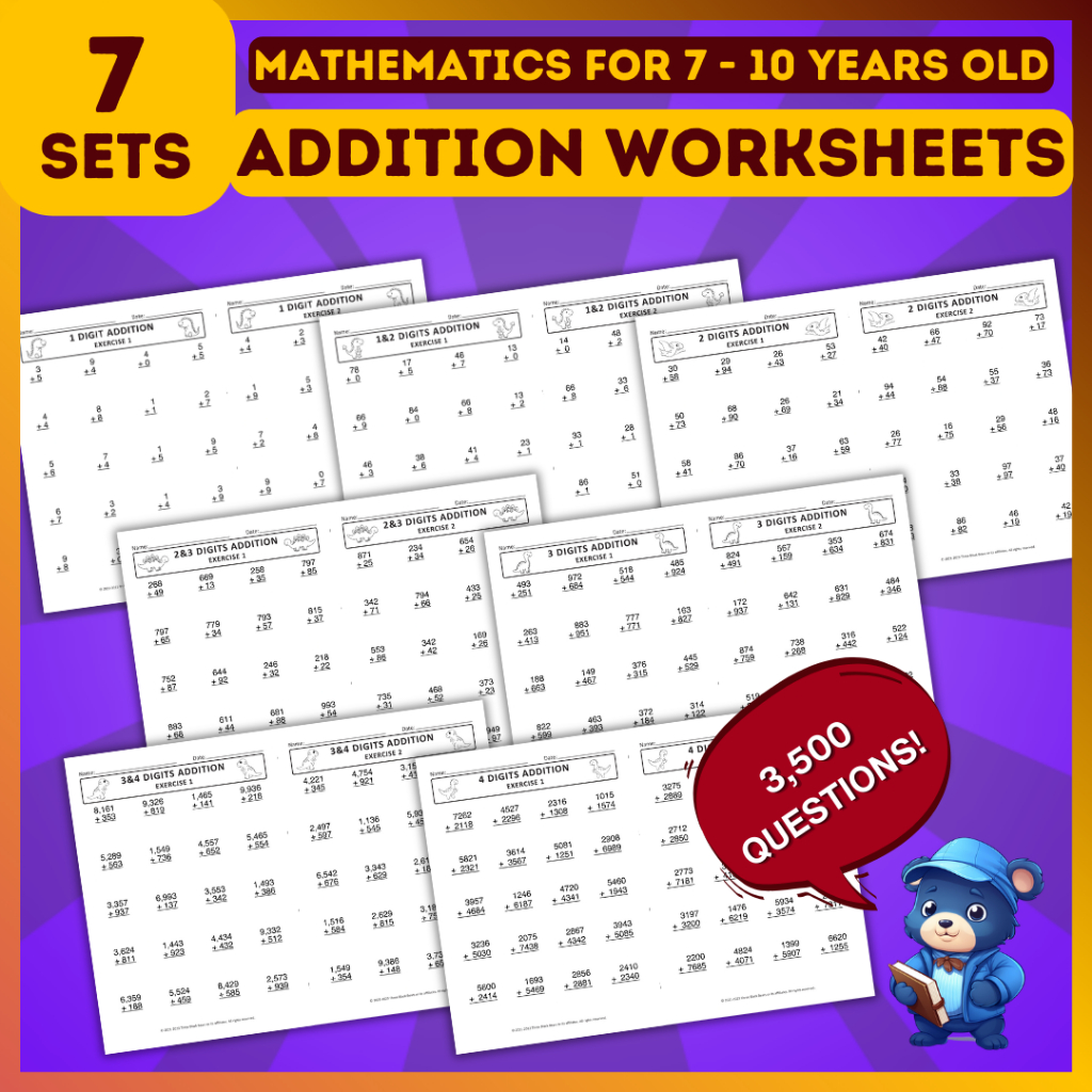 [7-IN-1 Bundle] Basic Addition Worksheets for Kids 7 to 10 Years Old ...