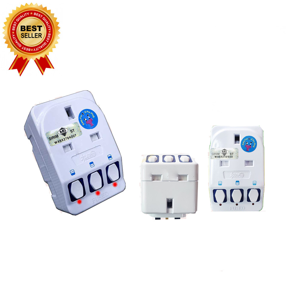 【3 Way】Neon Plug Socket 3 in 1 Multi-Adaptor LED Switches Plug ...