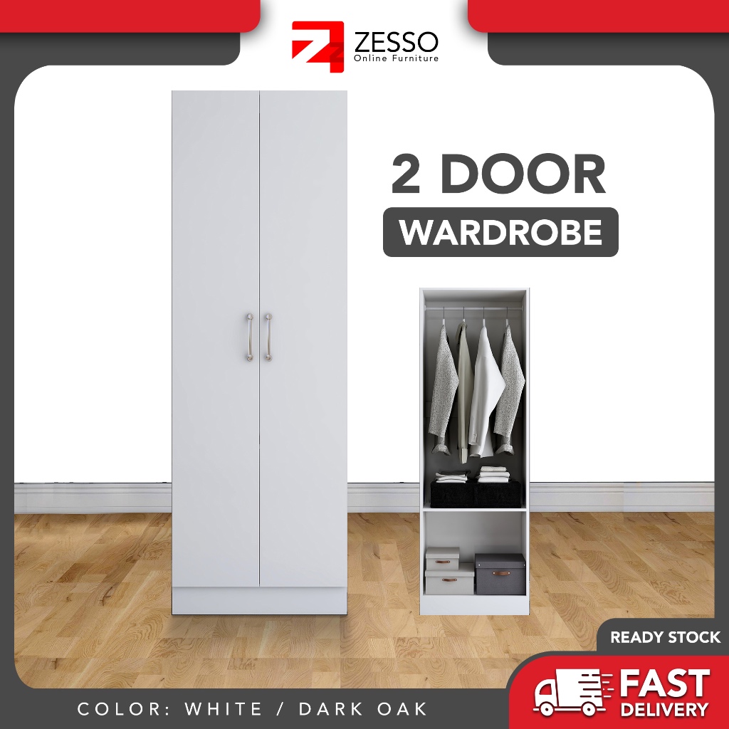 ZESSO [15MM THICKNESS WOOD] 2-DOORS WARDROBE / ALMARI BAJU (DARK OAK ...