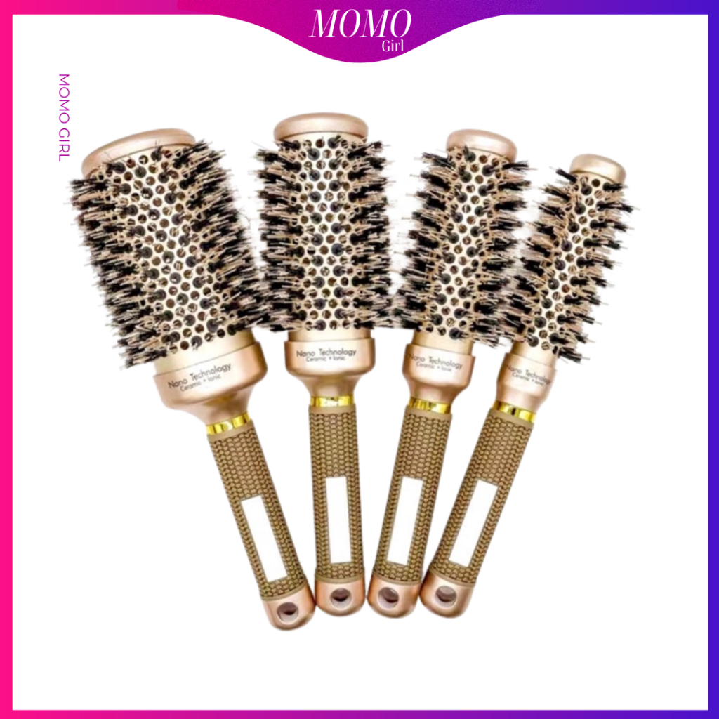Nano Technology Ionic Ceramic Round Brush Gold Comb Hair Salon Barber ...