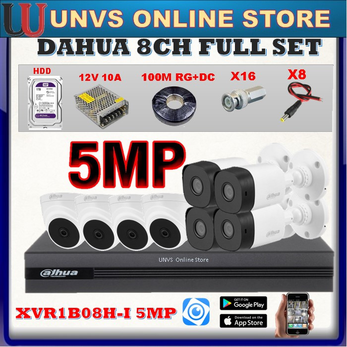 DAHUA 5MP 8-CHANNEL 8CH FULL PACKAGE SET 8-CH 2K DVR +HDD+CABLE+POWER ...