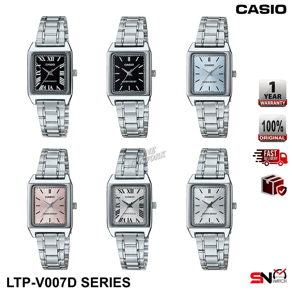 Casio Ltp V007d Square Face Fashion Quartz Analog Stainless Steel Band Women Watch Shopee Malaysia