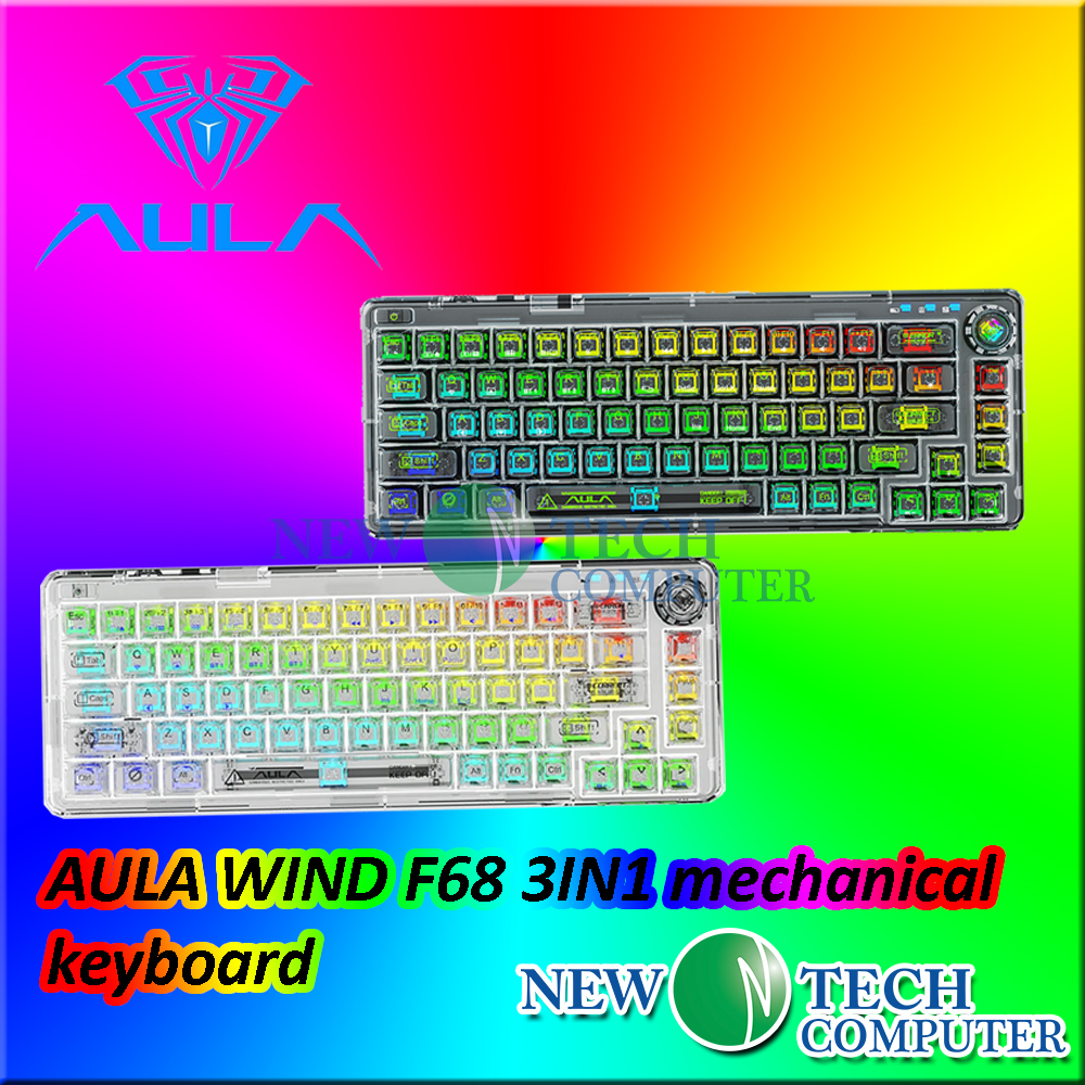 AULA F68 wireless the third mock examination customized mechanical keyboard transparent shell ...