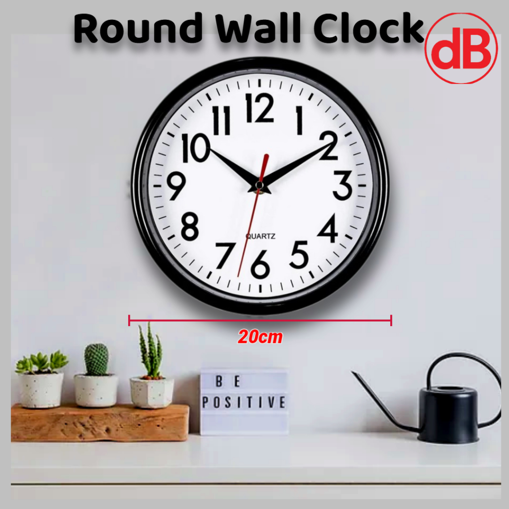 Round Wall Clock - White/Black (20cm) | Shopee Malaysia