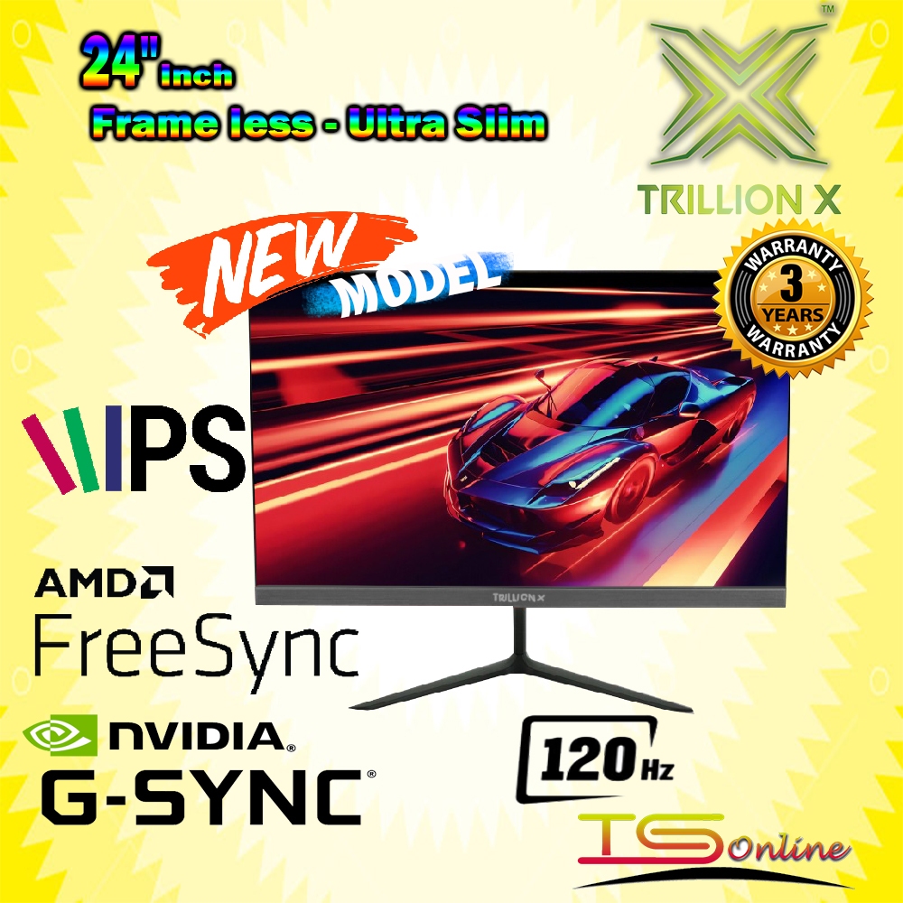 TRILLION-X 24" Inch Ultra Slim Flat Borderless IPS Monitor 120Hz/144Hz ...