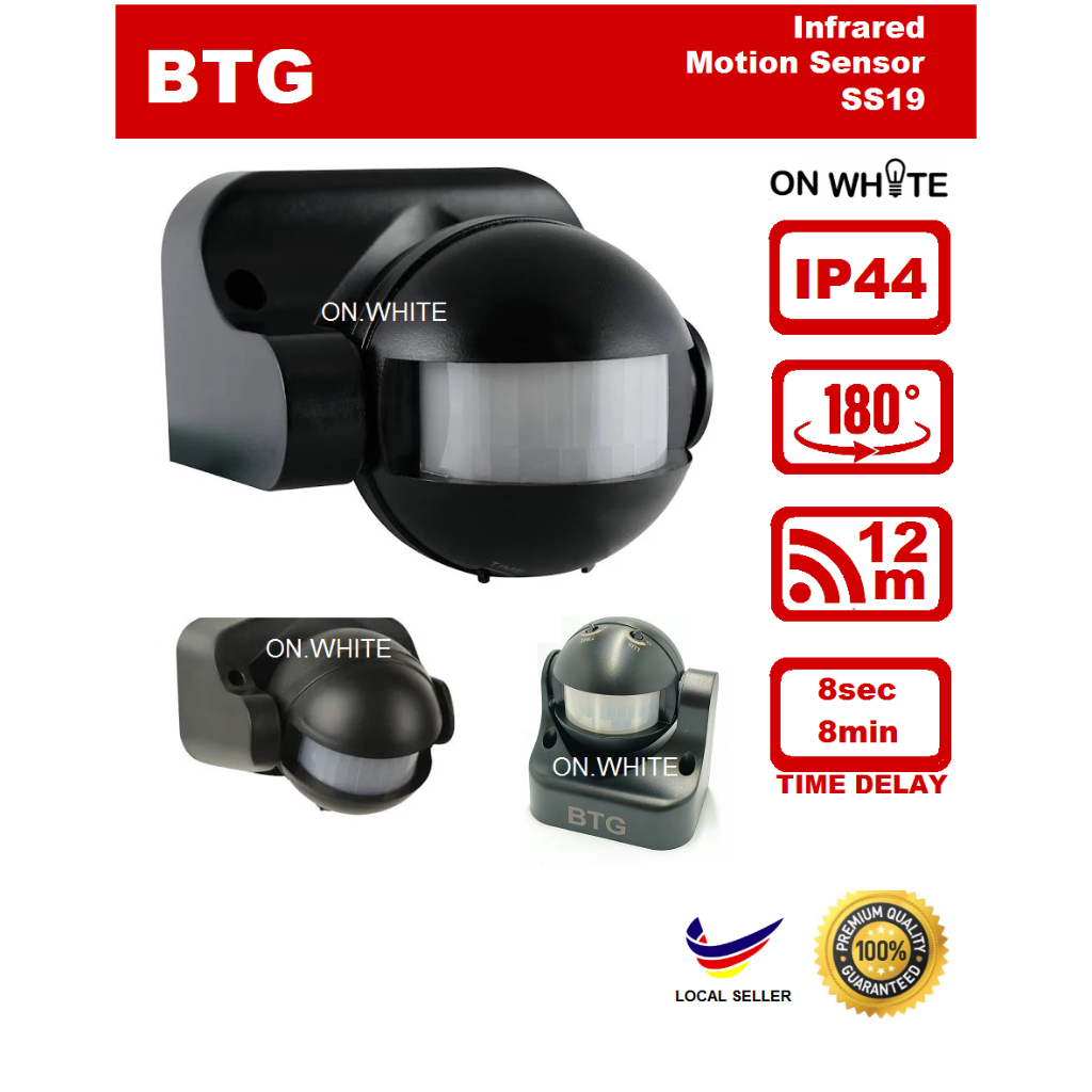 BTG MOTION SENSOR BLACK FIT > DETECT BY INFRARED SENSOR RANGE 12METER ...