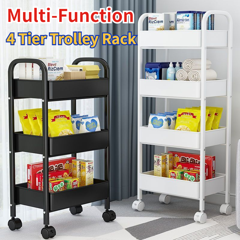 4 Tier Multifunction Storage Trolley Rack Office Shelves Home Kitchen ...